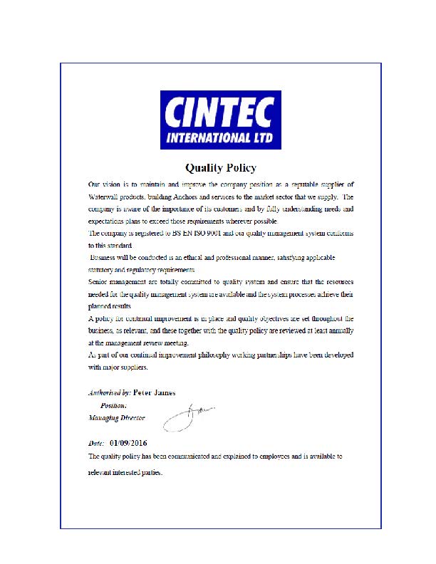 Quality Policy - Cintec